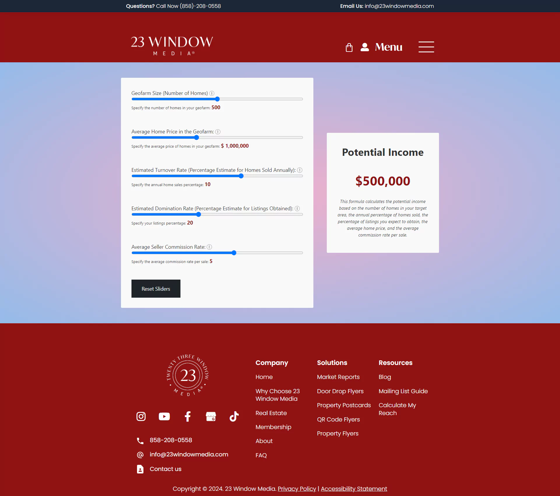 Potential Income Calculator - 23 Window Media